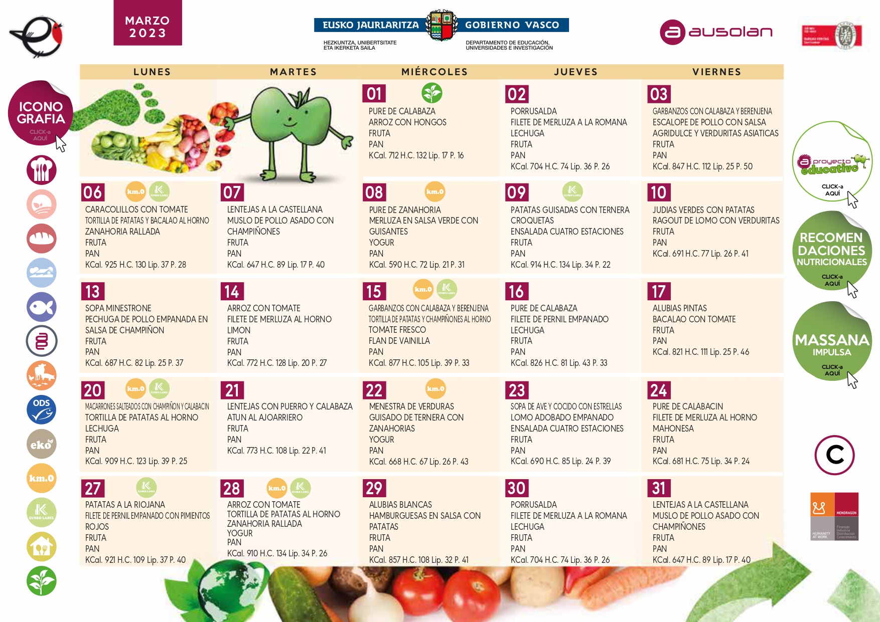 Menú mes de marzo - Zabalarra Eskola